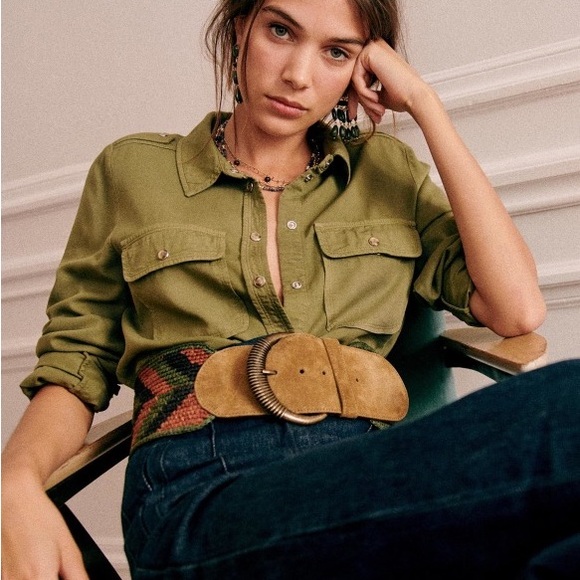 Sezane | Tops | Sezane Davina Shirt Olive Green | Poshmark